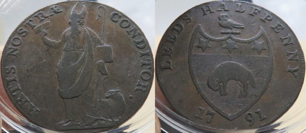 TRADE TOKENS, Yorkshire. Leeds. do Paley. Token de meio centavo (29 mm ...